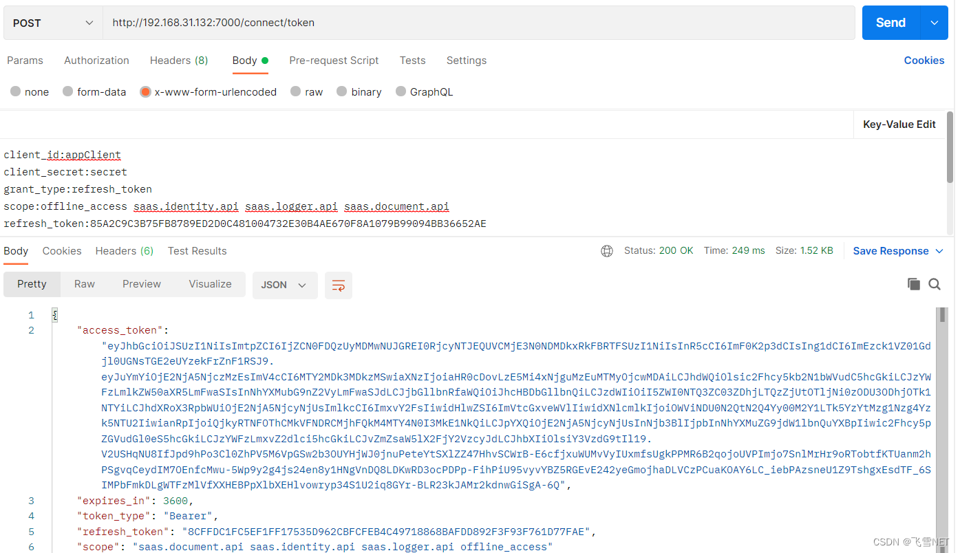 IdentityServer4 获取Token及刷新Token_identityserver4 刷新token-CSDN博客