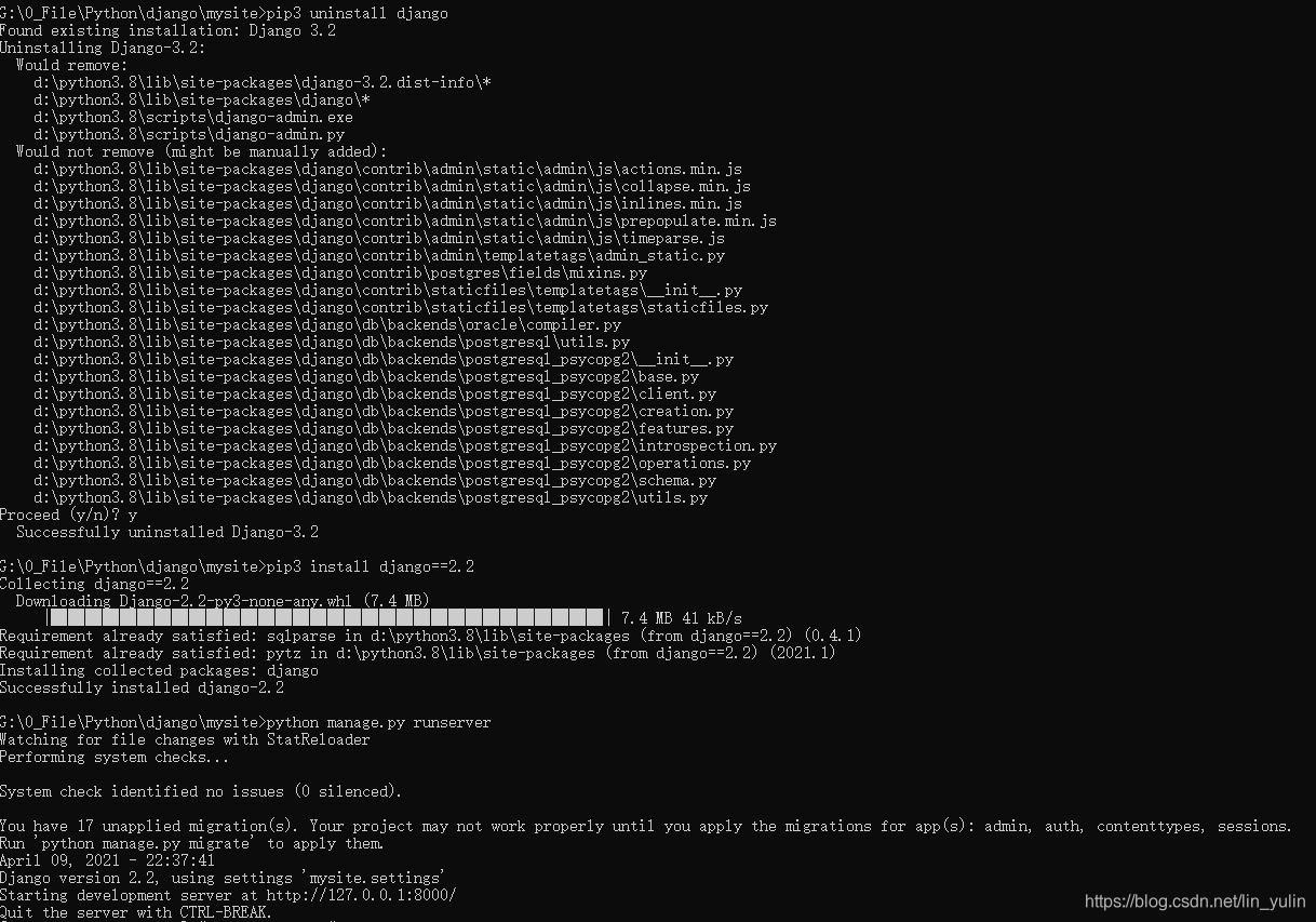 django runserver报错cannot import name ‘RemovedInDjango30Warning‘ from ‘django.utils.deprecation ...