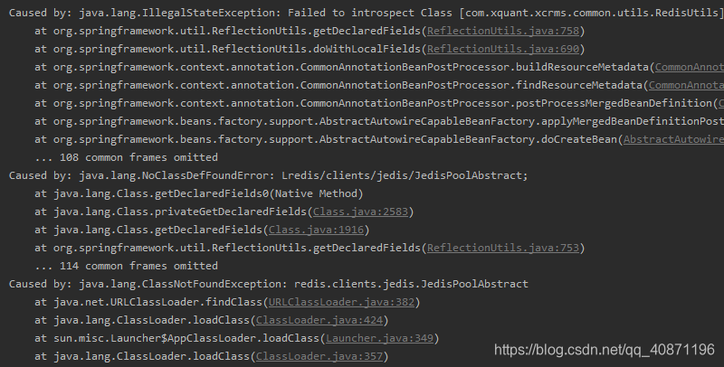 springboo启动项目报错Caused by: java.lang.NoClassDefFoundError: Lredis/clients/jedis/JedisPoolAbstract ...