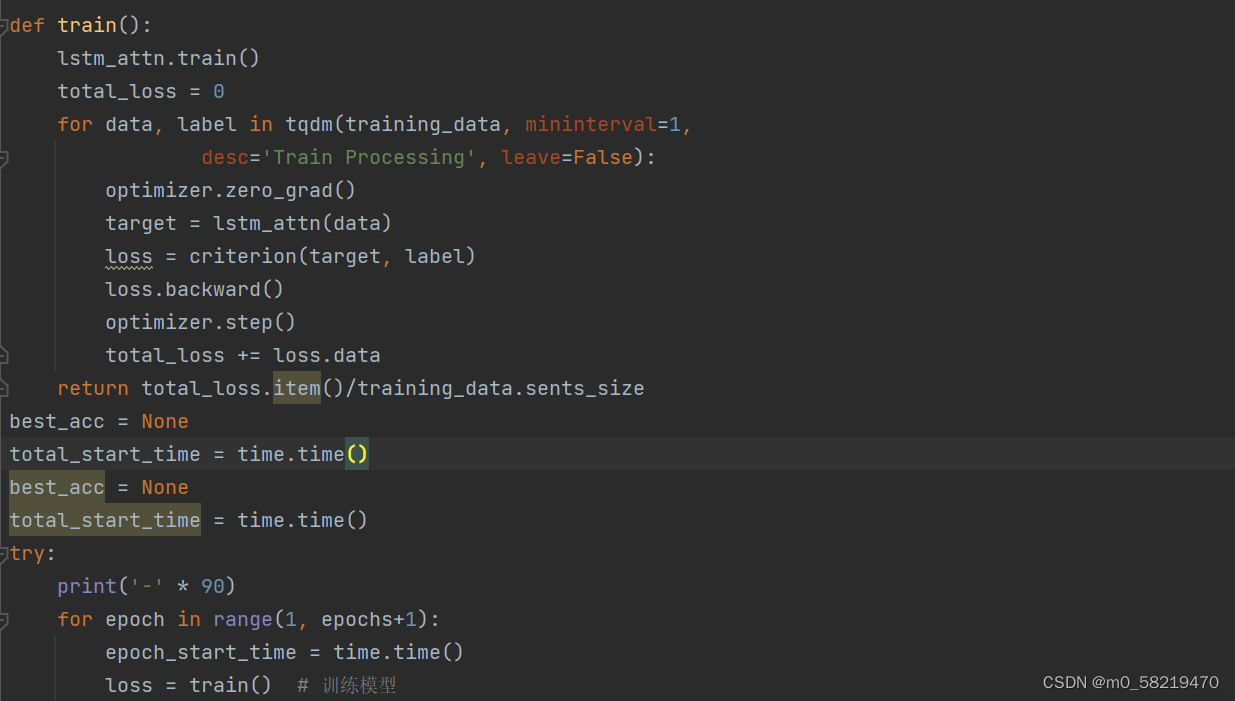 total_loss.item()/training_data.sents_size()AttributeError: ‘int‘ object has no attribute ‘item ...