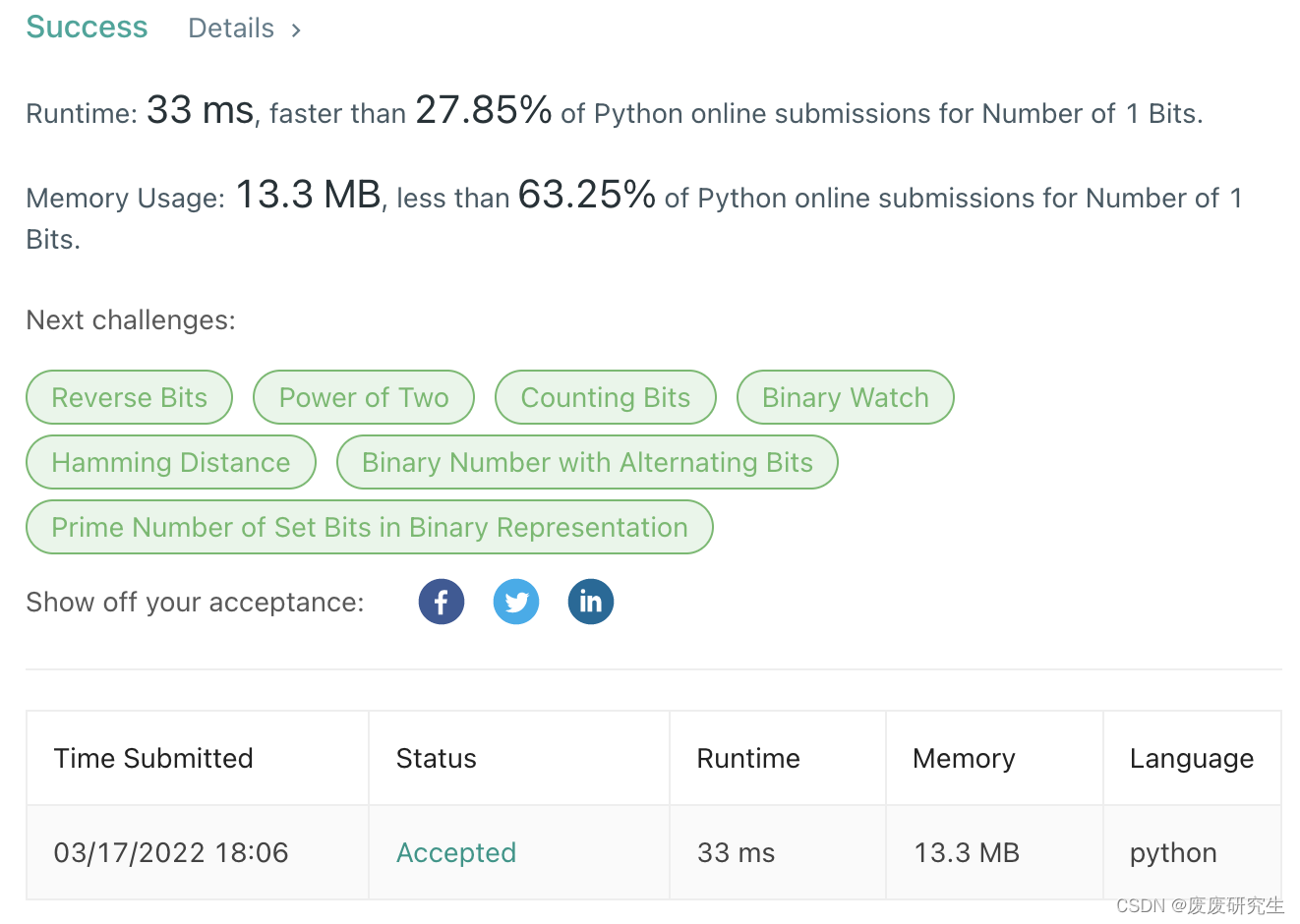 [Python] [leetcode]-191：Number of 1 Bits-CSDN博客