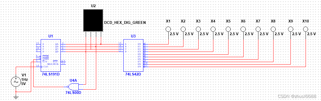 Multisim14.0仿真应用设计（一百零三）基于74LS191和74LS42的跑马灯应用设计仿真_74ls191在multisim哪里-CSDN博客