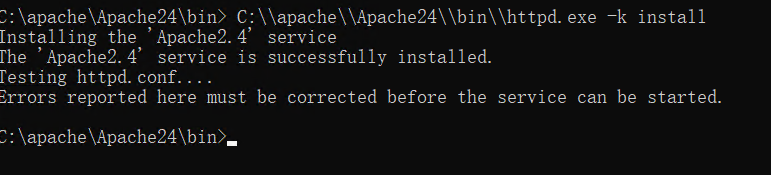 安装apache的时候遇到Usage: C:\\apache\\Apache24\\bin\\httpd.exe [-D name] [-d directory] [-f file]_安装 ...