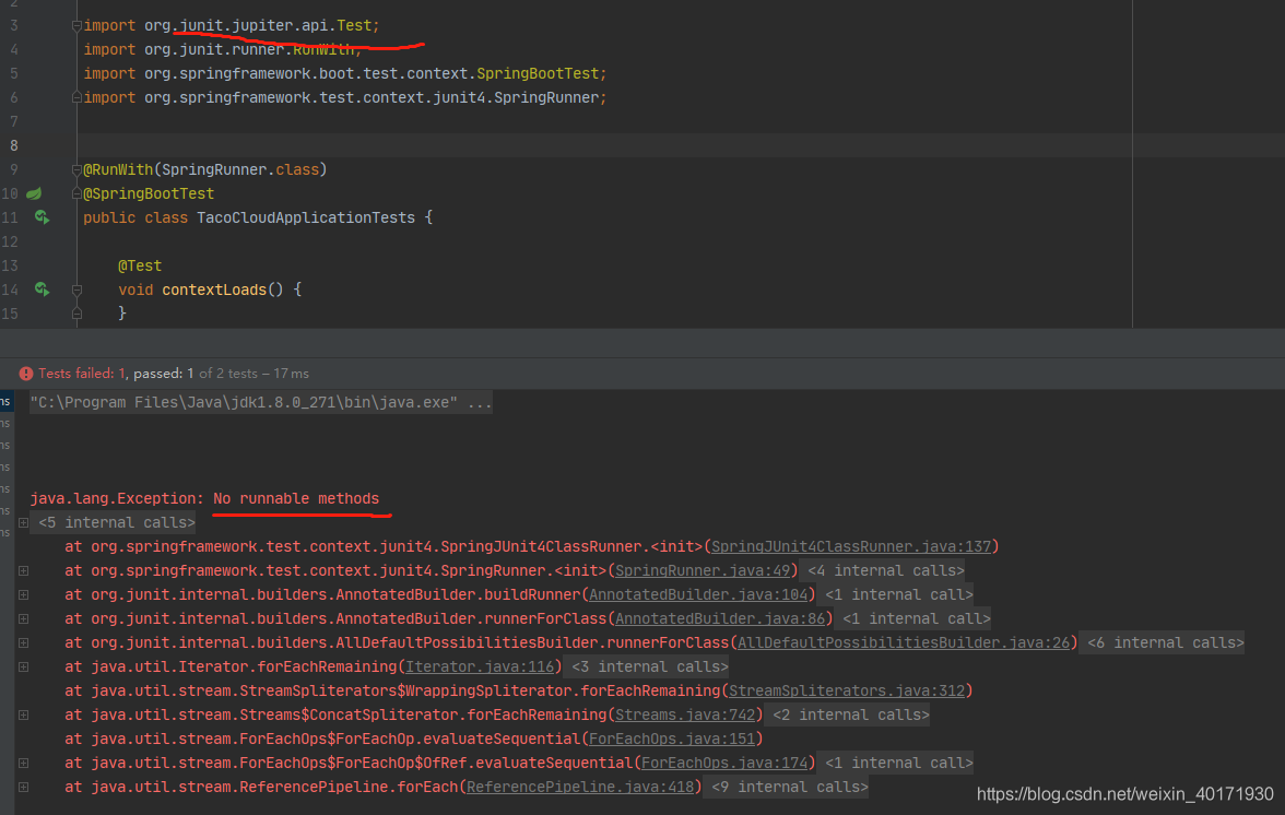 【解决方法】SpringBoot运行test程序报错：java.lang.Exception: No runnable methods，亲测 ...