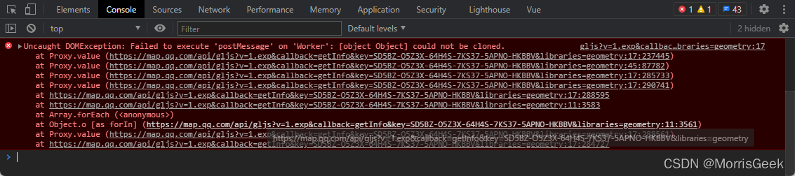 Vue 使用腾讯地图api报错 Failed To Execute ‘postmessage‘ On ‘worker‘ Object Object Could Not Be Cloned 9207