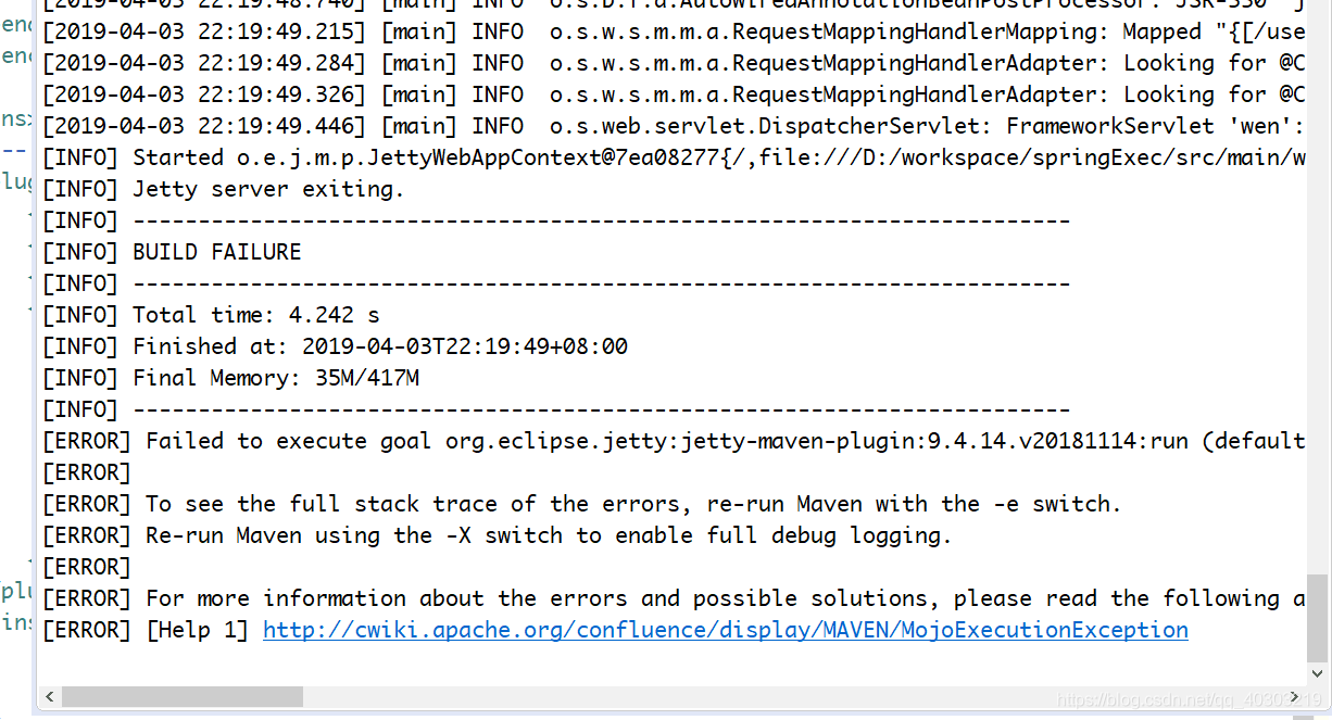 [ERROR] Failed to execute goal org.eclipse.jetty:jetty-maven-plugin:9.4 ...