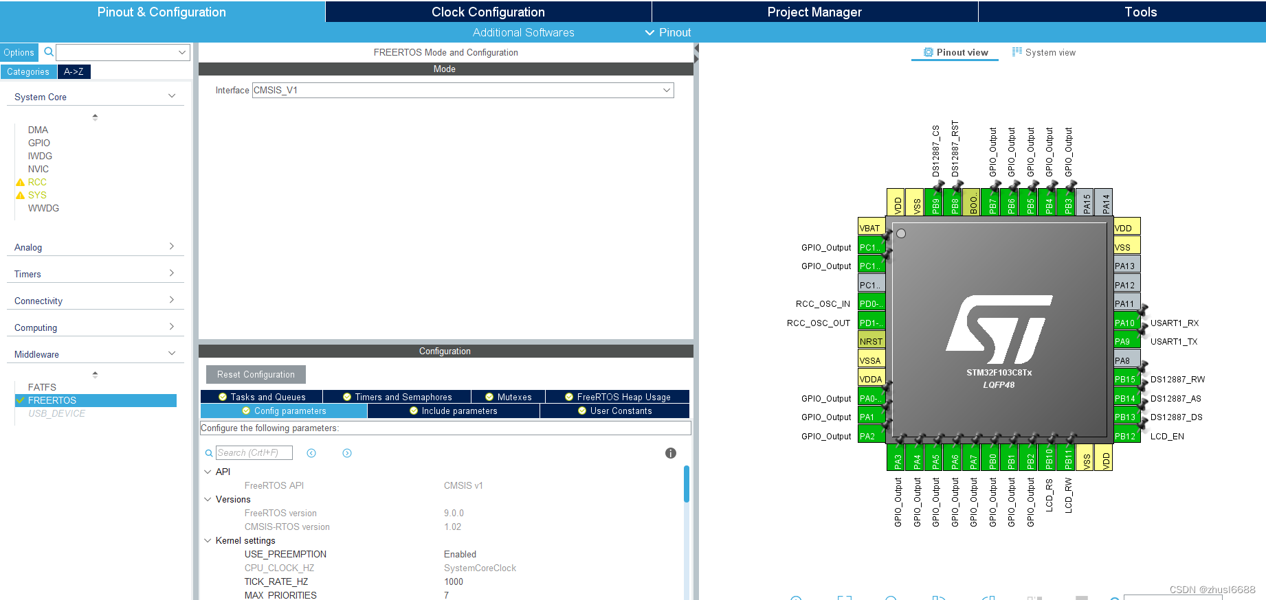Proteus8.0仿真应用设计（六十三）基于STM32CubeMX、STM32F103C8T6 、FREERTOS、DS12887时钟芯片（并口）的时钟应用设计仿真_stm32驱动 ...