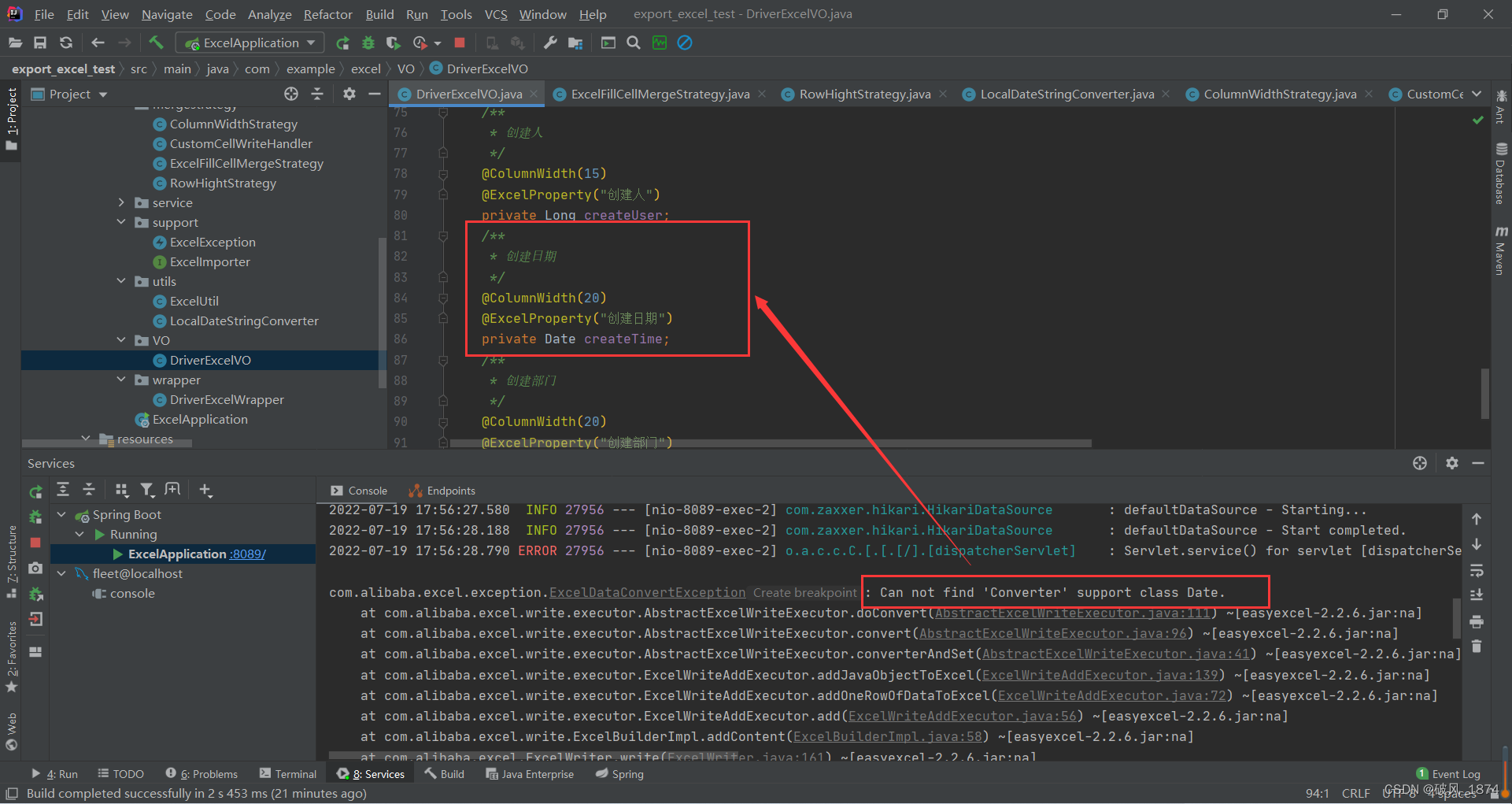 Spring Boot 项目导出Excel表格报错：Can not find ‘Converter‘ support class Date._can not find 'converter ...