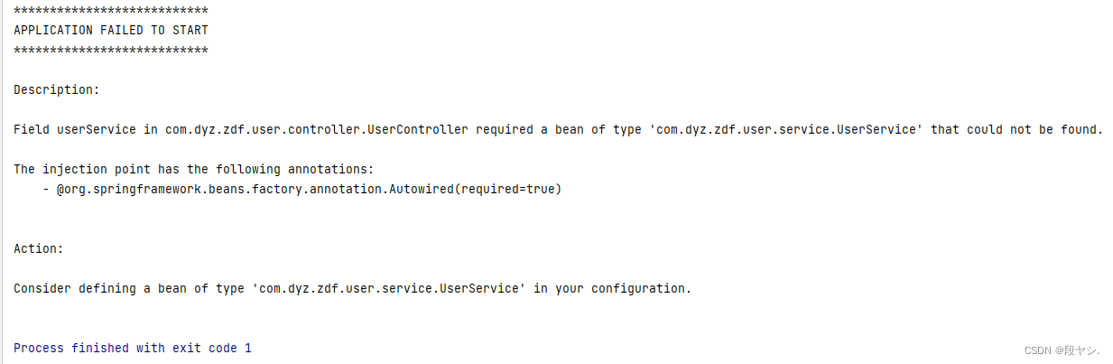 Field userService in /UserController required a bean of type‘/UserService‘ that could not be ...