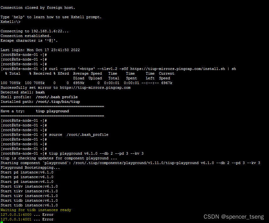TiDB Waiting for tidb instances ready 127.0.0.1:4000 ... Error 127.0.0.1:4001 ... Error-CSDN博客