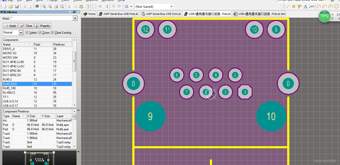 基于USB-A口 D口 Mini-USB Micro-USB 最全USB接口RJ45+TFCARD卡pcb封装 Altium库（AD库 ...