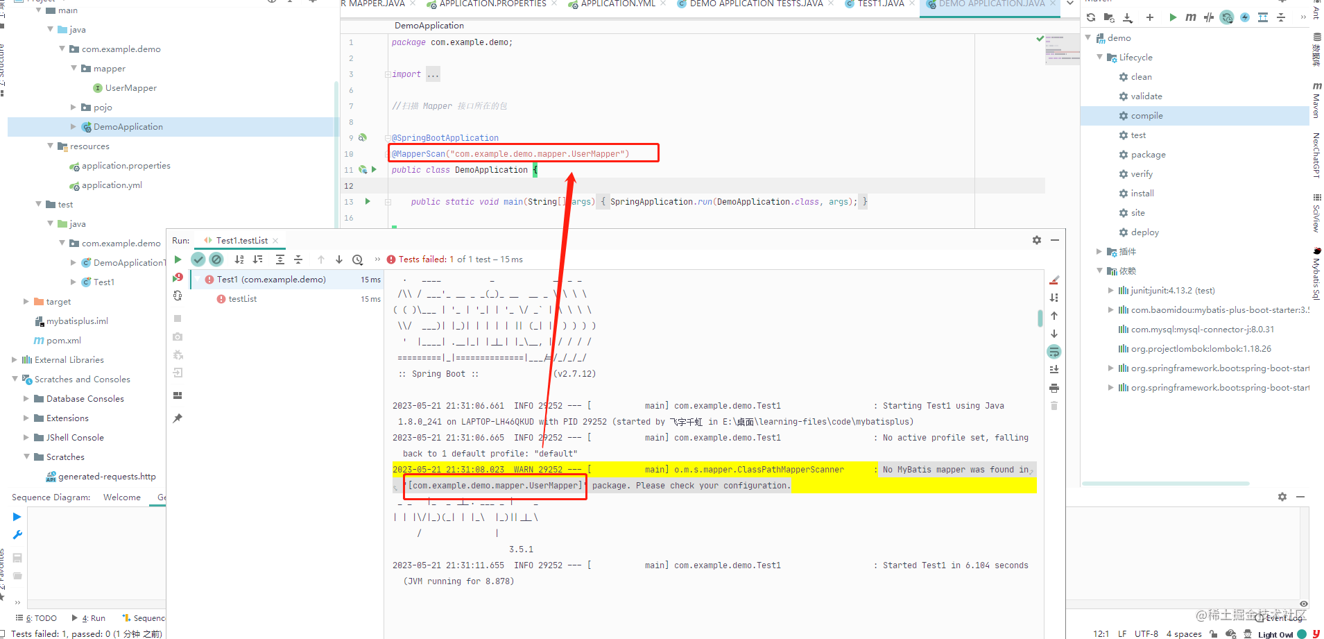 No MyBatis mapper was found in ‘[com.example.demo.mapper.UserMapper]‘ package.-CSDN博客