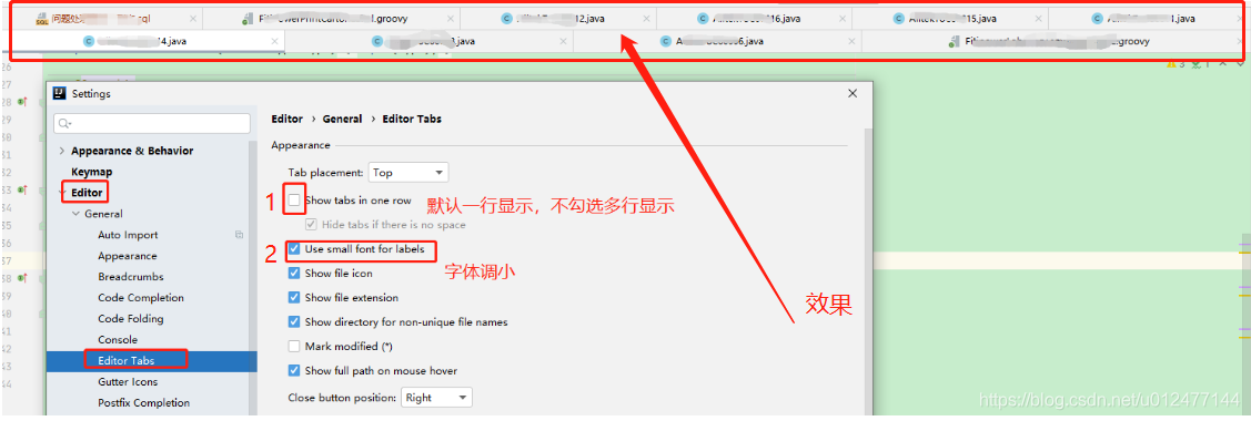 IDEA 设置 Tab 多行显示、字体调小_idea tab能缩小显示么-CSDN博客