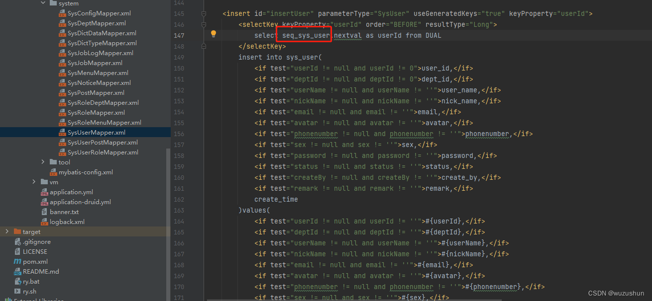 若依分离版Oracle版（mybatis）设置主键自增，生成代码新增报错Error selecting key or setting result to parameter object._若 ...