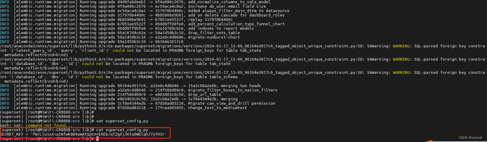 【superset】 A Default SECRET_KEY was detected, please use superset_config.py to override it. Use ...