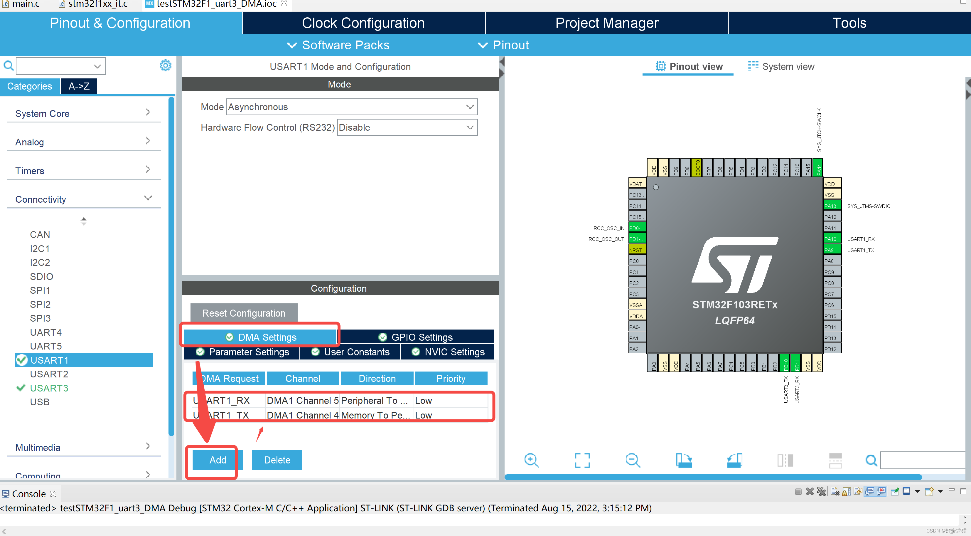 软件STM32cubeIDE下F103配置uart3+uart1+DMA收发+简单数据解析-基础样例-进阶】_stm32f103 usart dma demo-CSDN博客