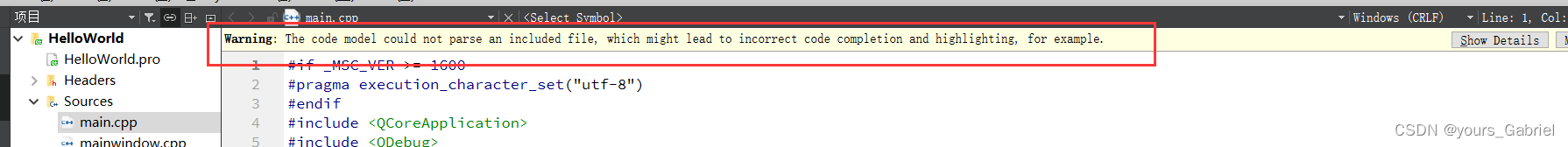 Qt设置问题：“warning: The code model could not parse an included file， which might lead to incorrect ...