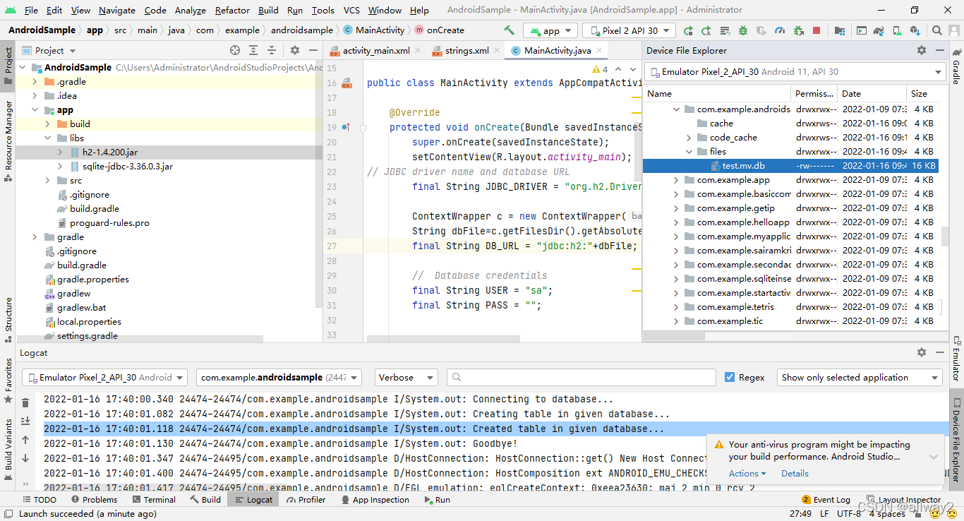 Android Java JDBC H2 嵌入式数据库创建、读取、更新和删除示例_java嵌入式数据库删除-CSDN博客