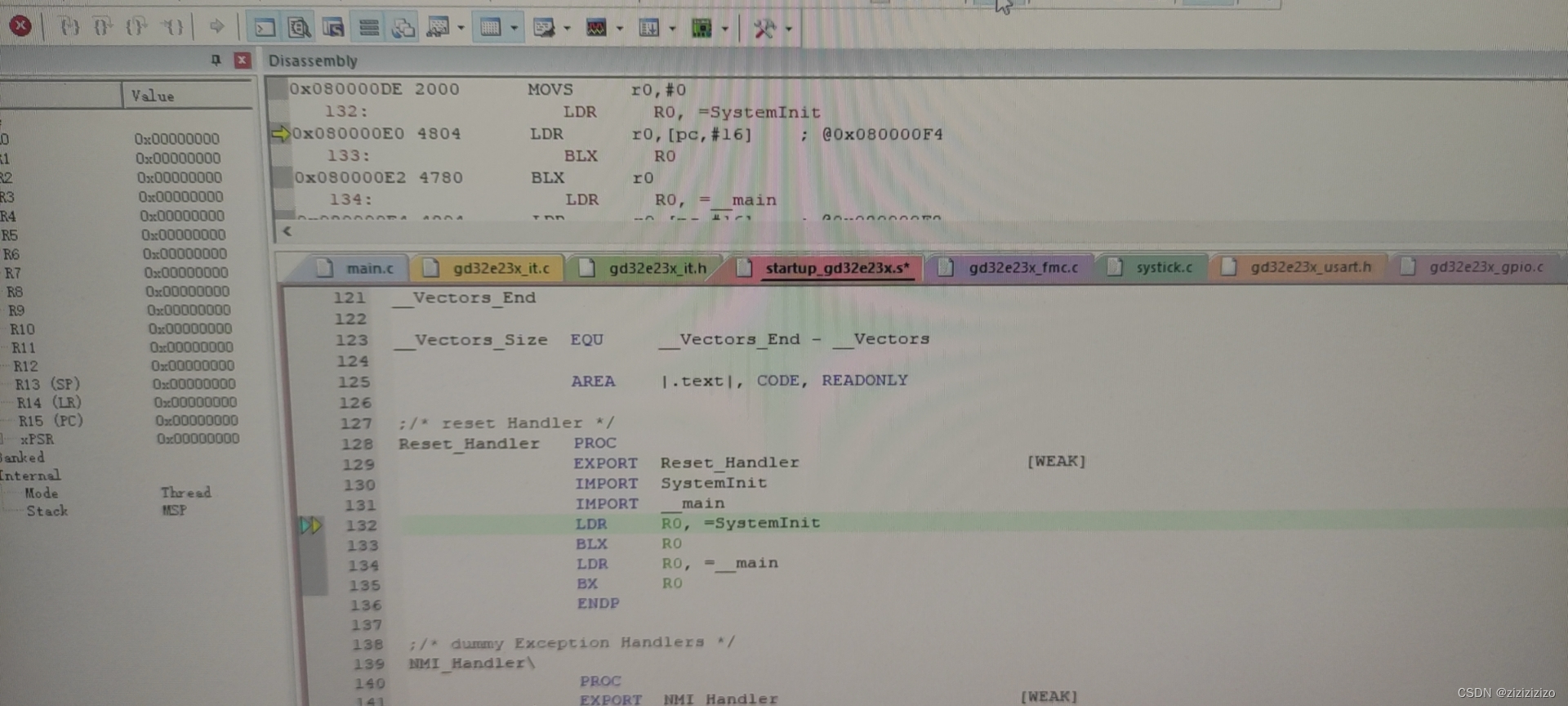 GD32调试卡在startup启动文件_ldr r0, =systeminit 没有进入main-CSDN博客