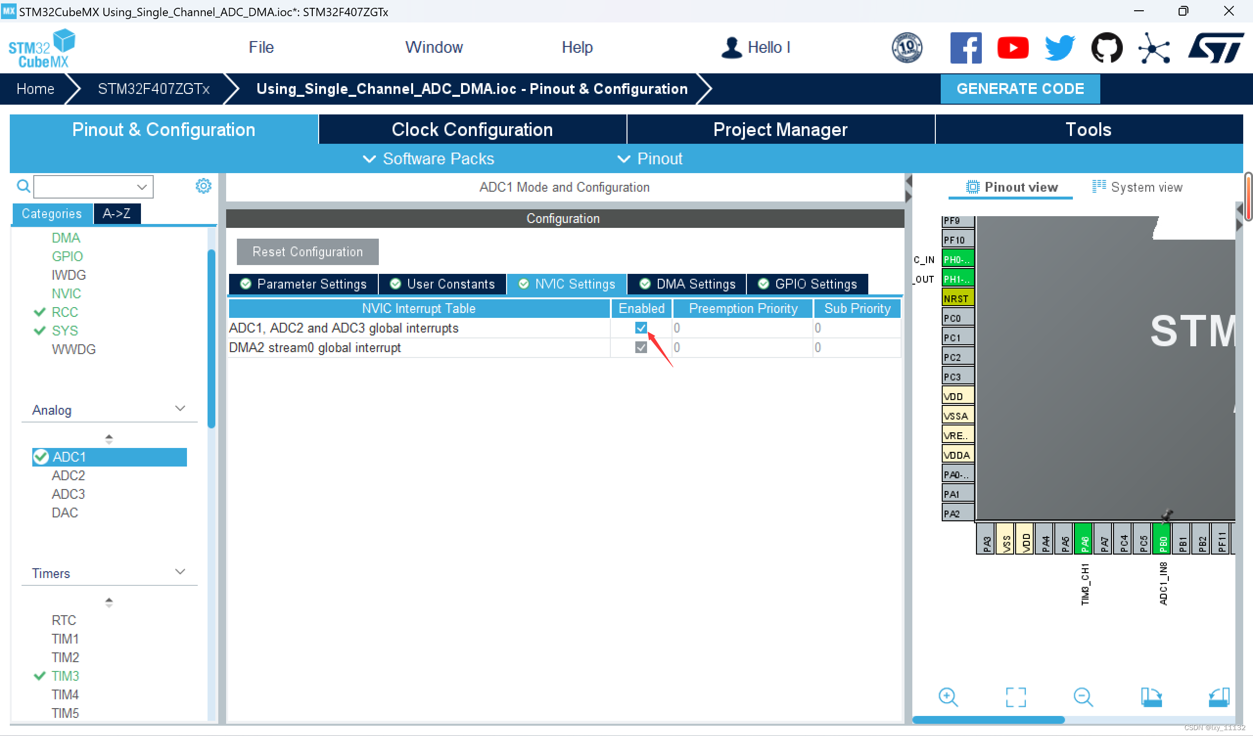 STM32CubeMX+HAL TIM触发单通道ADC电压采样+DMA传输_cubemxadc dma采集电压-CSDN博客