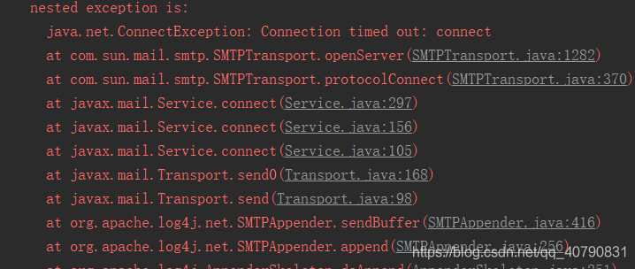 日志邮件（JCL+log4j）：javax.mail.MessagingException: Could not connect to ...