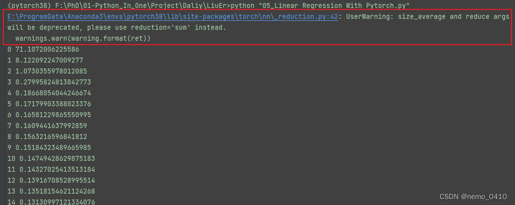 【Debug】UserWarning: size_average and reduce args will be deprecated, please use reduction=‘sum ...