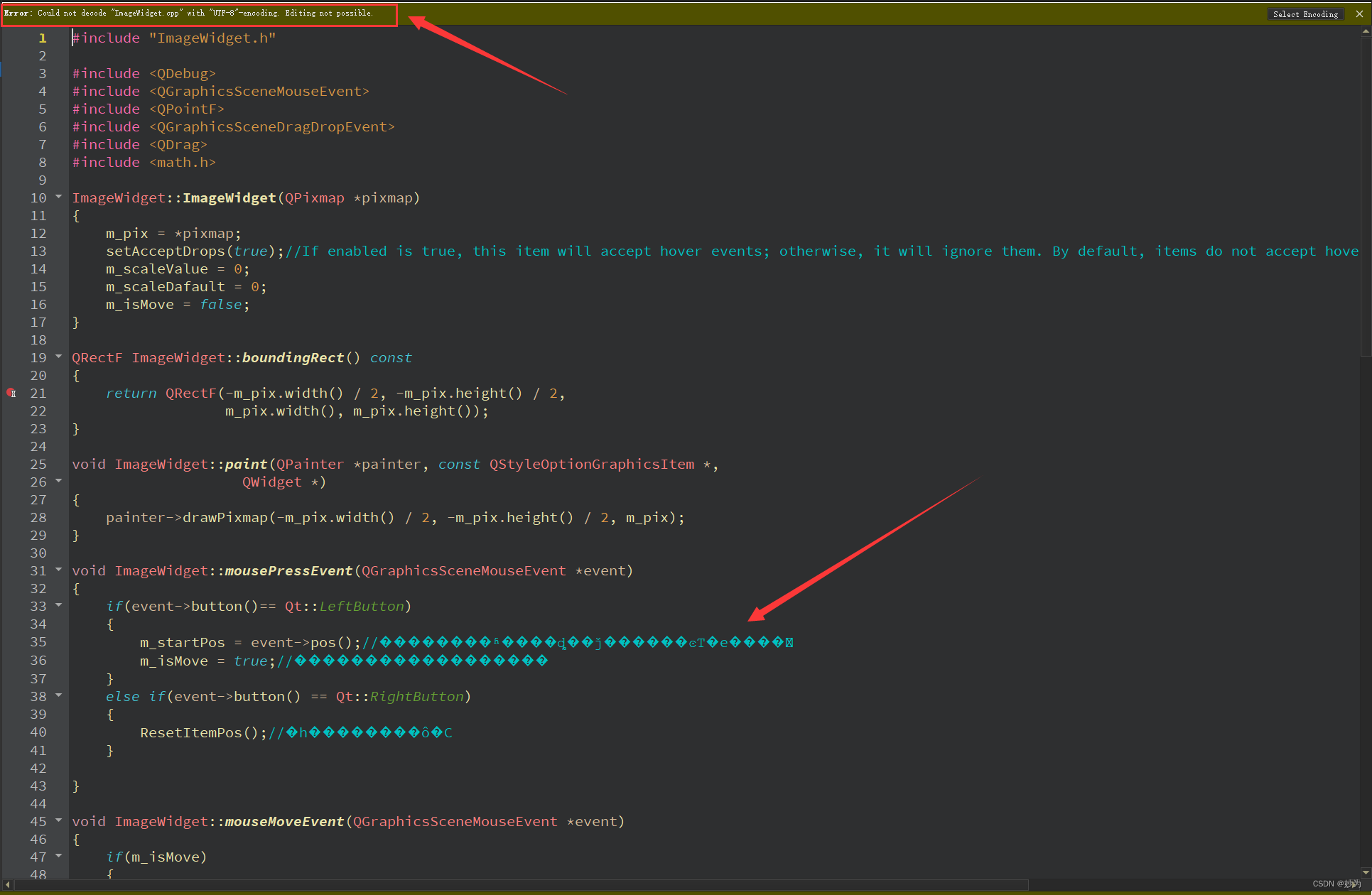 Error:Could not decode “ImageWidget.cpp“ with “UTF-8“-encoding.Editing not possible_could not ...