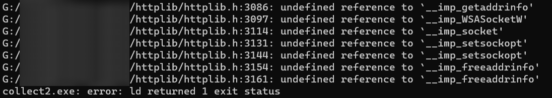 引用httplib时报undefined reference to `__imp_WSASocketW‘的解决方案-CSDN博客