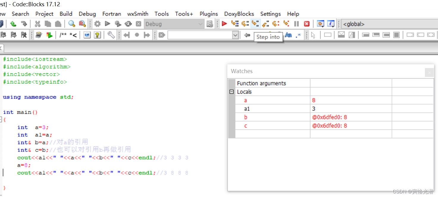 CodeBlocks监视窗口(Watchs)进行调试（引用类型与指针）_codeblocks watch窗口-CSDN博客