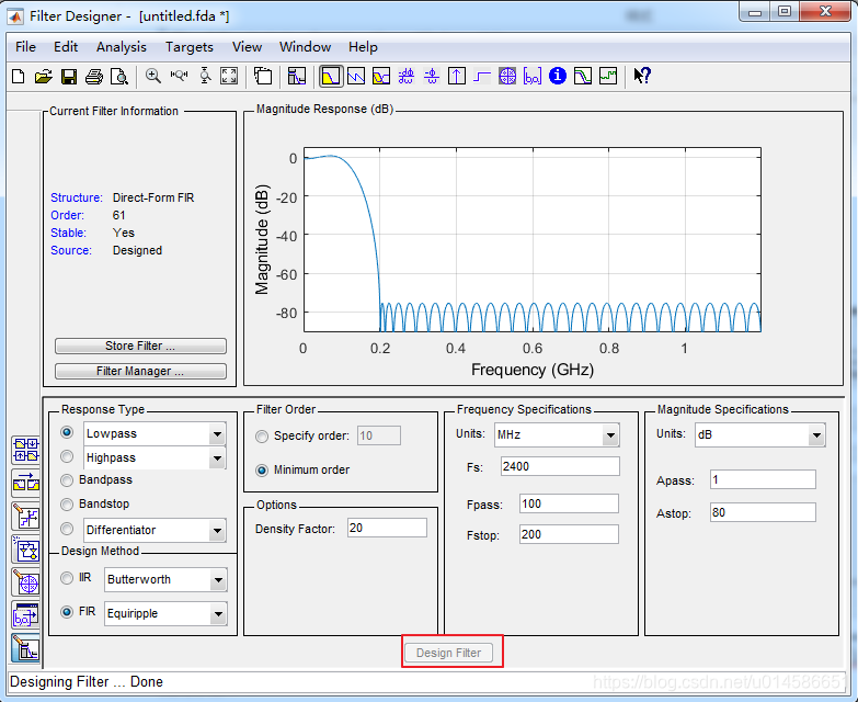 MATLAB生成FPGA COE文件之XILINX FPGA滤波器系数_fdatool numerator frac. length-CSDN博客