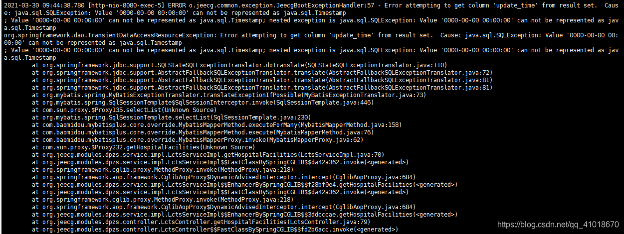 Caused by: java.sql.SQLException: Value ‘0000-00-00 00:00:00‘ can not be represented as java.sql ...