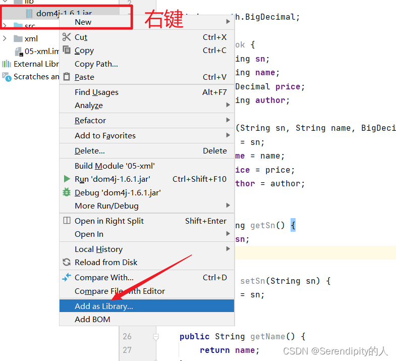 将 domj4 添加到 lib 文件下； 下载junit-4.12.jar、 hamcrest-core-1.3.jar-CSDN博客