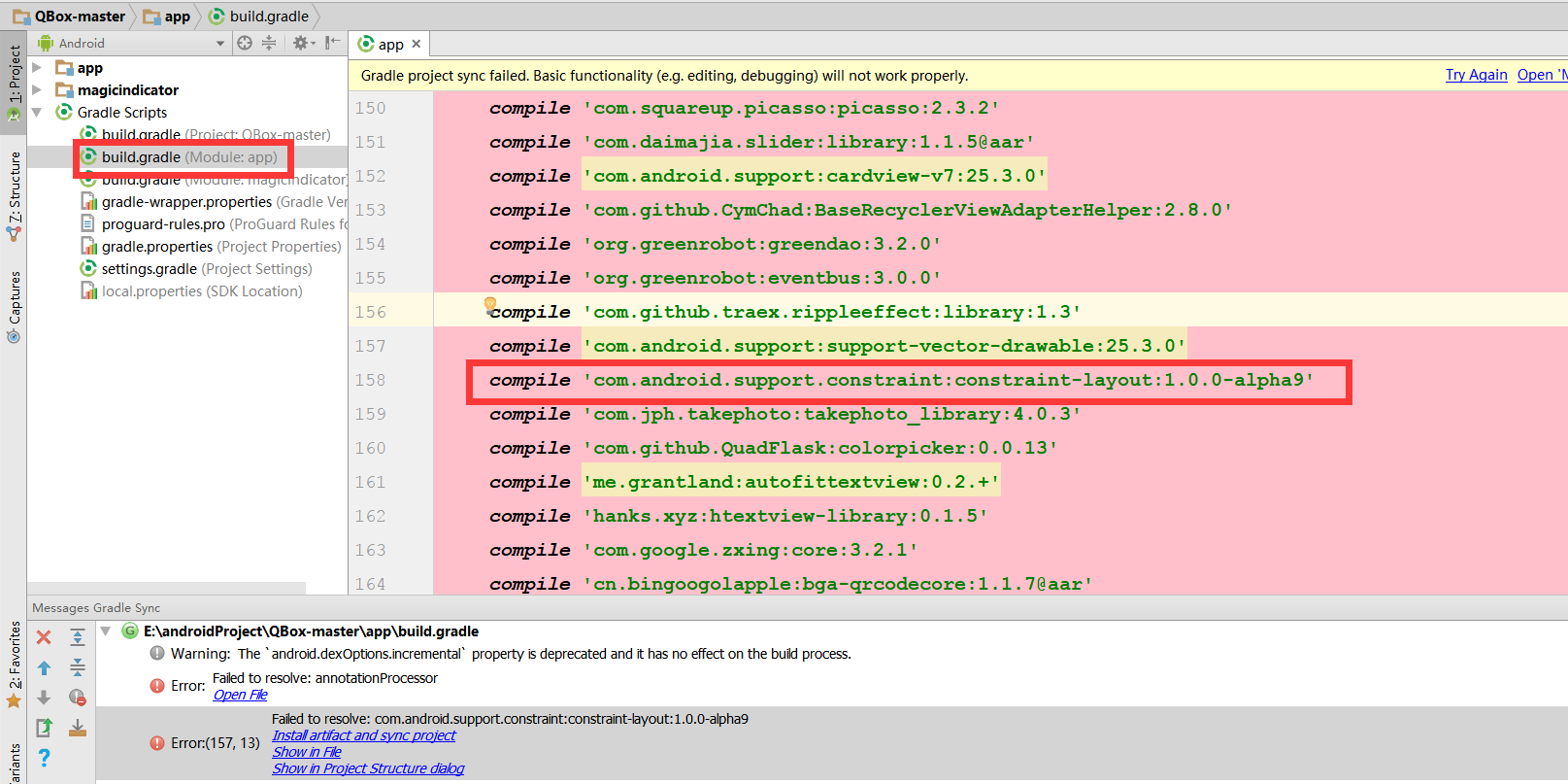 Failed to resolve: com.android.support.constraint:constraint-layout:1.0.0-alpha9