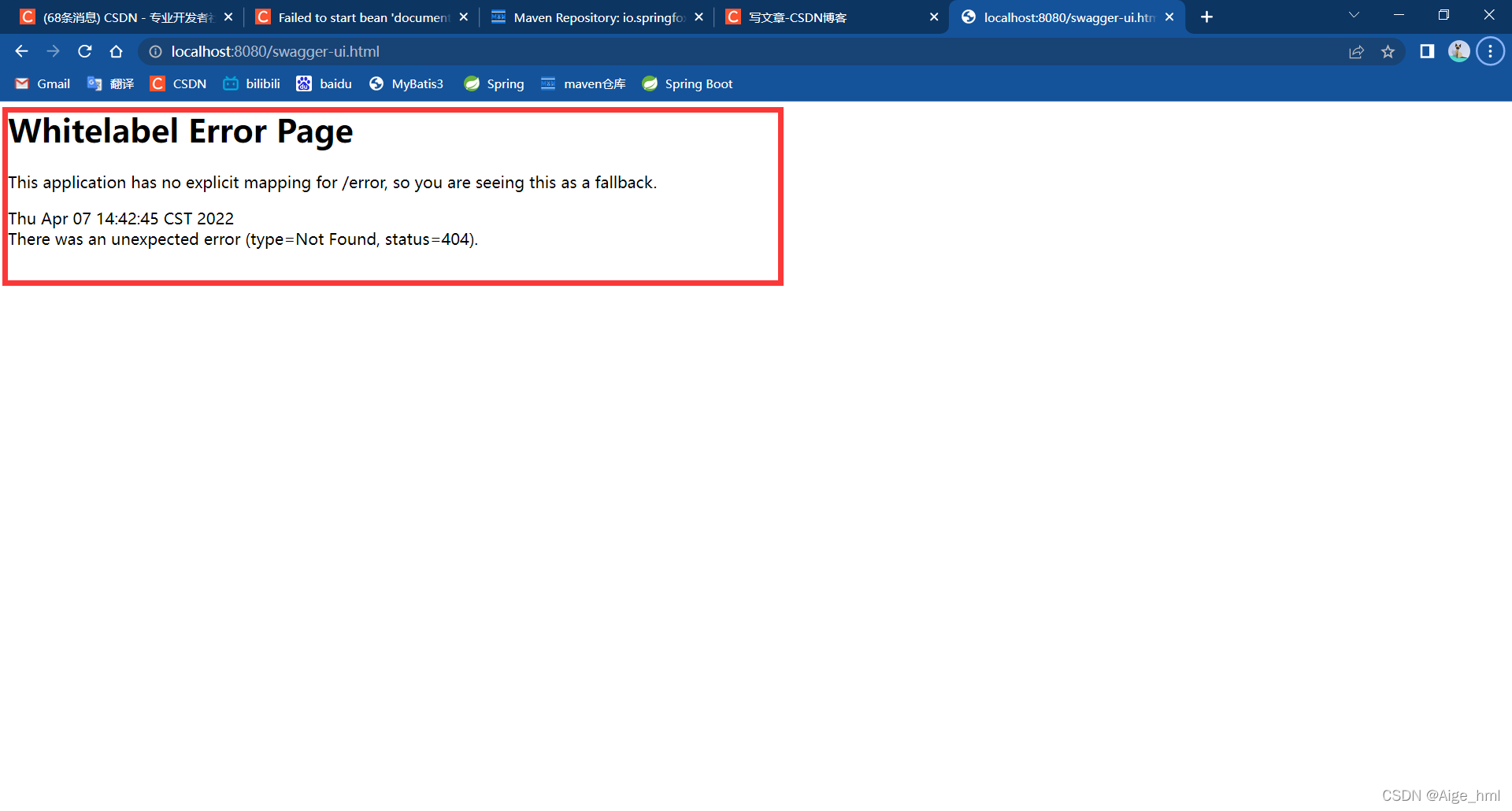 springboot集成swagger，出现 No mapping for GET /swagger-ui.html的错误_Aige_hml-华为开发者空间