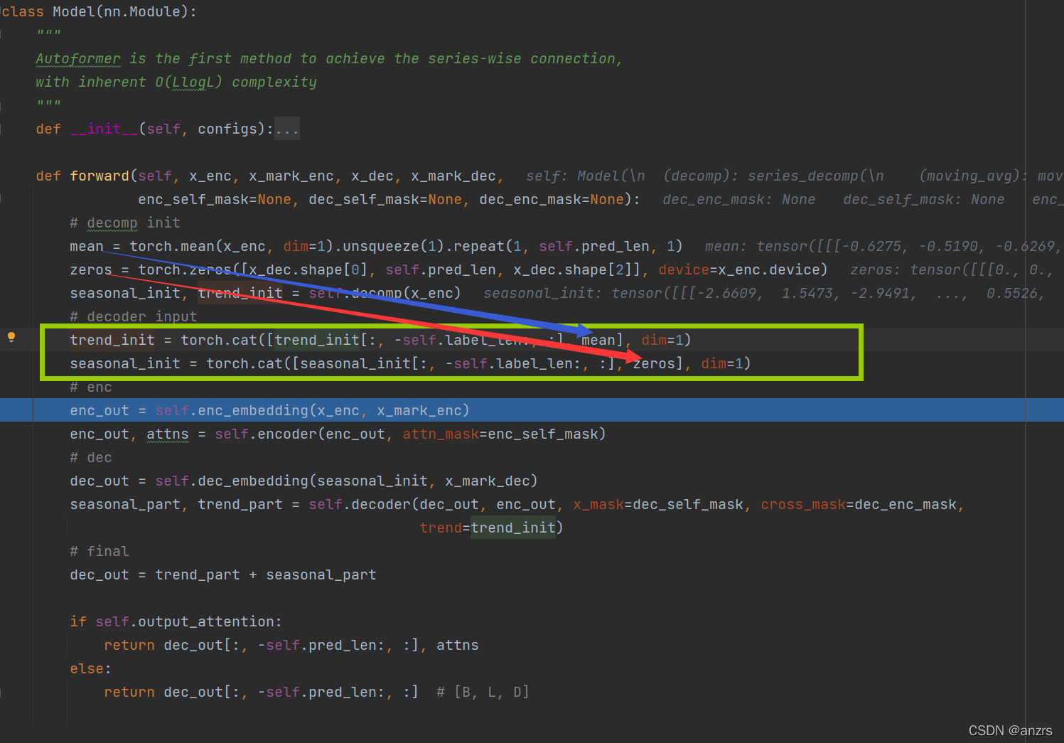 Autoformer pytorch代码解读（1）进入attention的计算之前的步骤 transformer学习笔记_autoformer ...