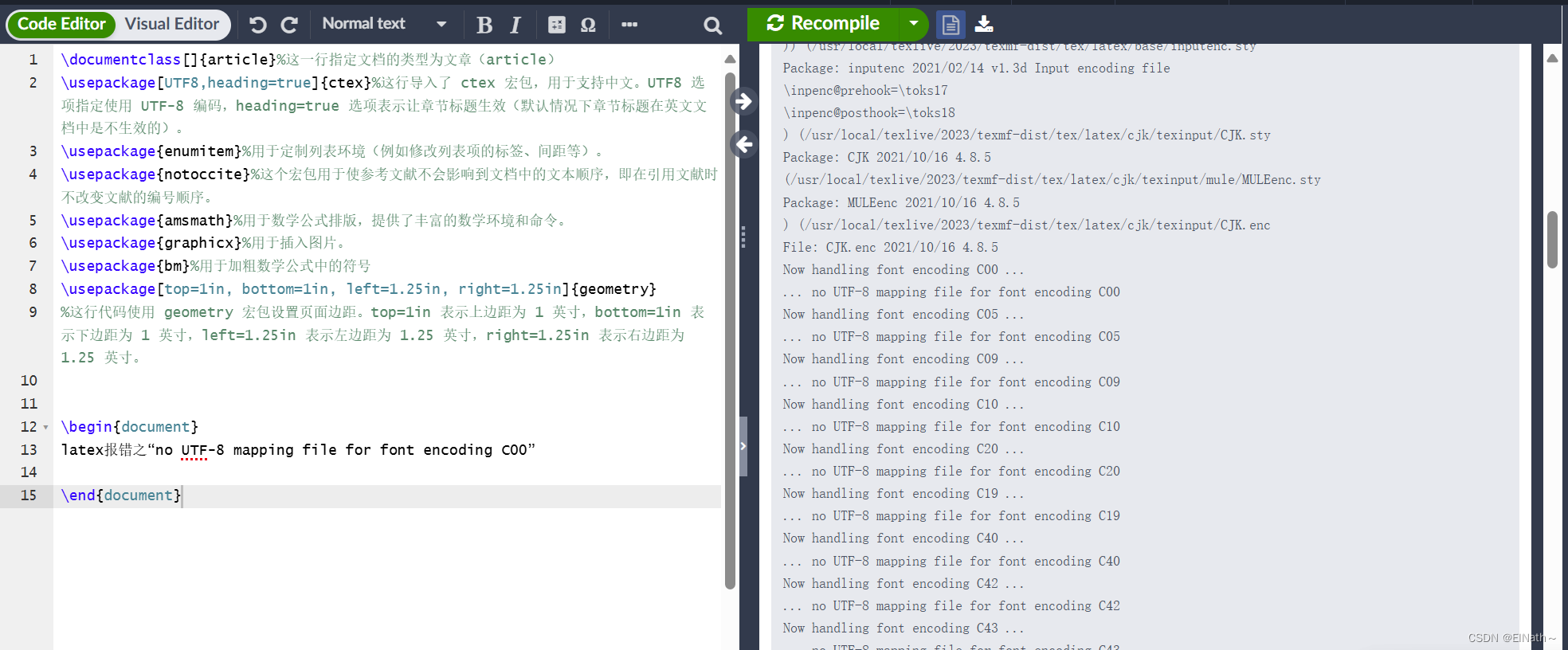 overleaf报错之“no UTF-8 mapping file for font encoding C00”-CSDN博客