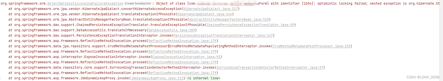 SpringBoot JPA 保存数据 测试： optimistic locking failed； nested exception is org.hibernate ...