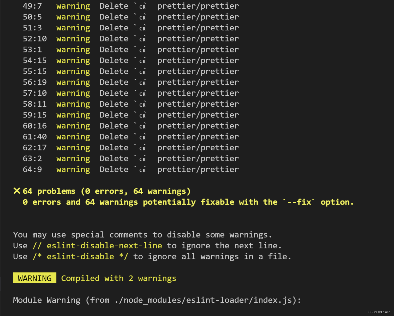 Vue编译处理： warning Delete `␍` prettier/prettier_warning delete `鈵峘-CSDN博客