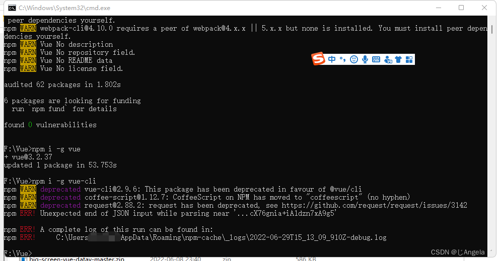 Vue脚手架安装失败，报错‘vue‘ 不是内部或外部命令，也不是可运行的程序或批处理文件。npm 安装vue失败 Csdn博客
