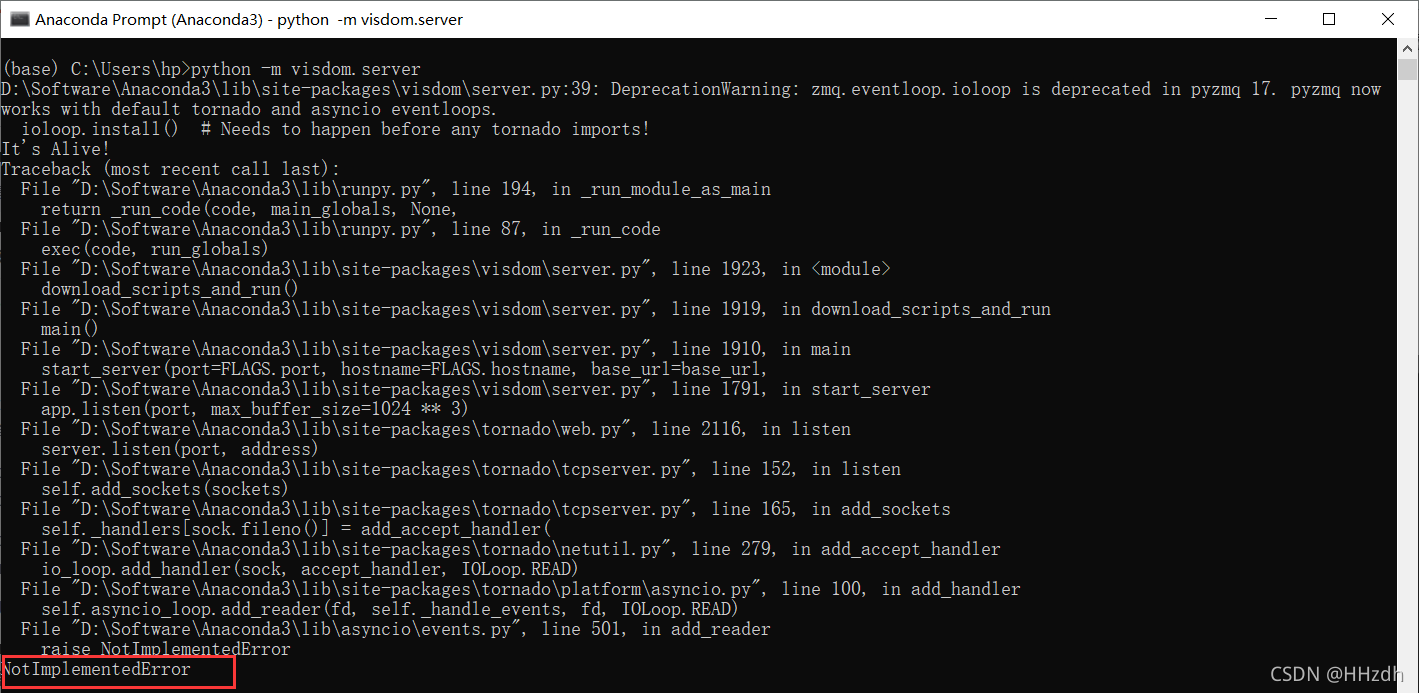 关于Python3.8运行Visdom.server抛出NotImplementedError异常的解决方法_notimplementederror怎么解决-CSDN博客
