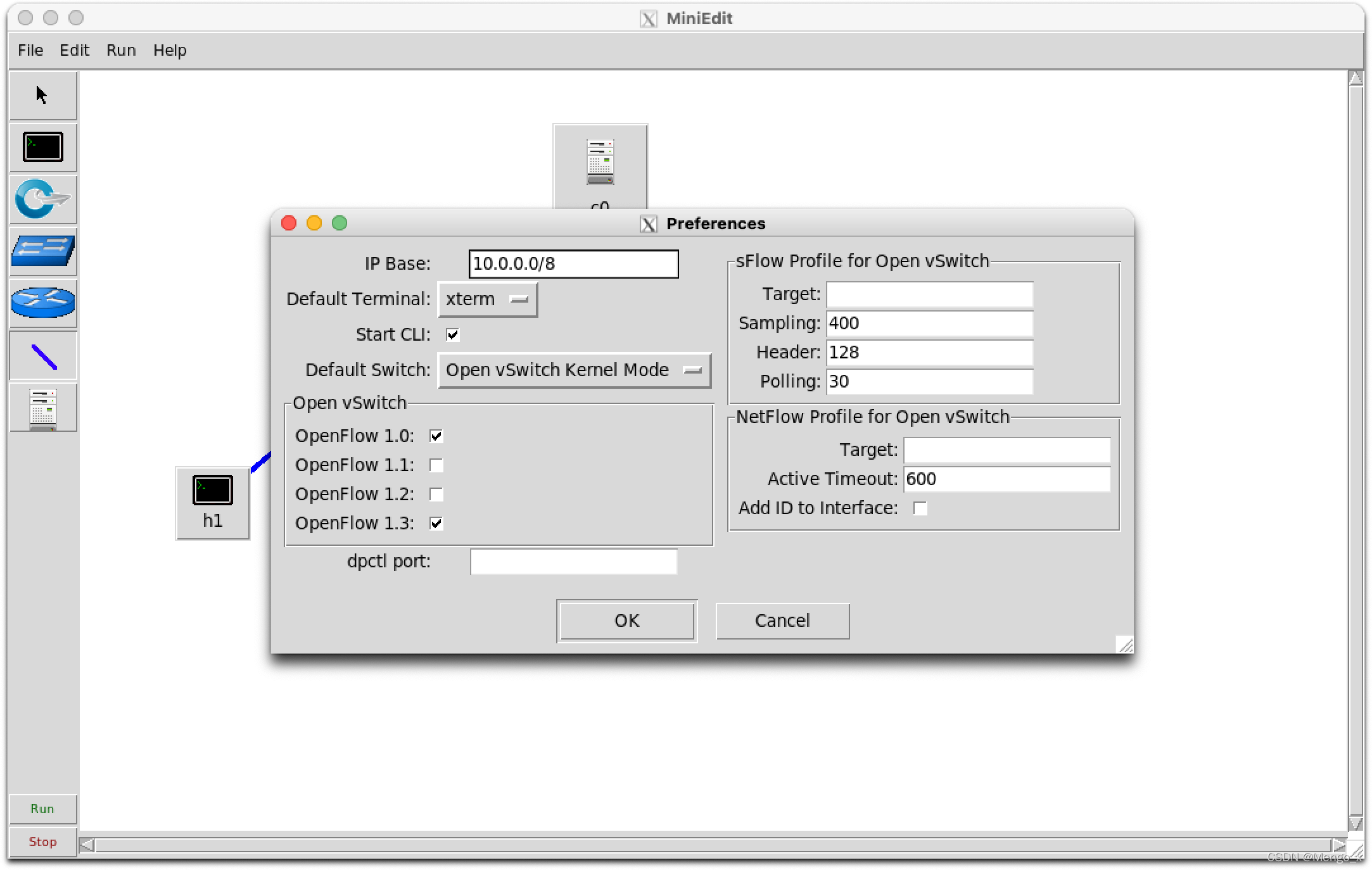 软件定义网络SDN基础实验：MiniNet常用命令、创建网络拓扑、OpenFlow流表操作_mininet> xterm h1-CSDN博客