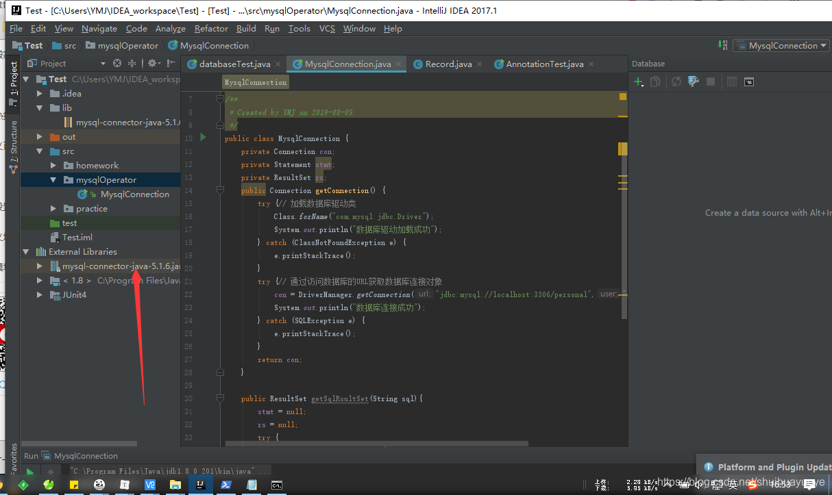 java连接mysql数据库（IDEA环境）_mysql-connector-java-5.1.6.jar-CSDN博客