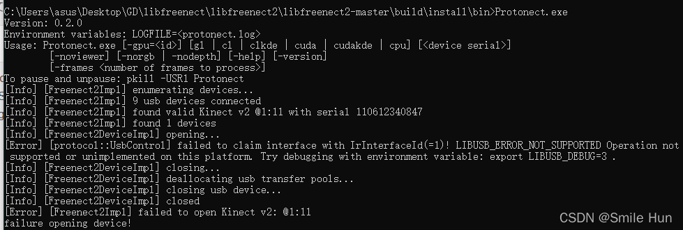 libfreenect2 安装完成后 测试protonect.exe失败_operation not supported or unimplemented on this p-CSDN博客