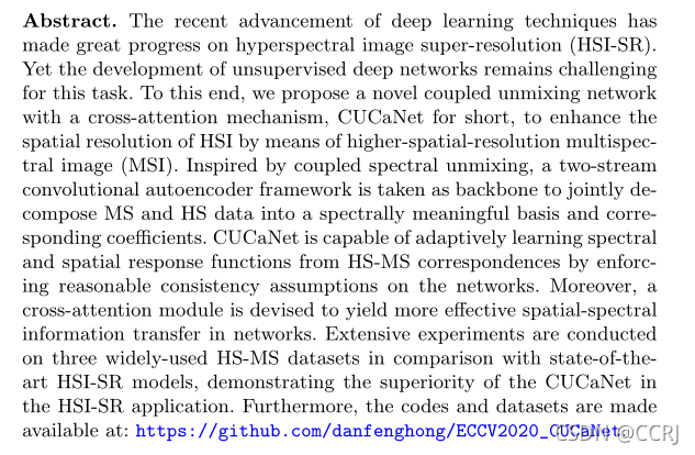 Cross-Attention in Coupled Unmixing Nets for Unsupervised Hyperspectral Super-Resolution-CSDN博客