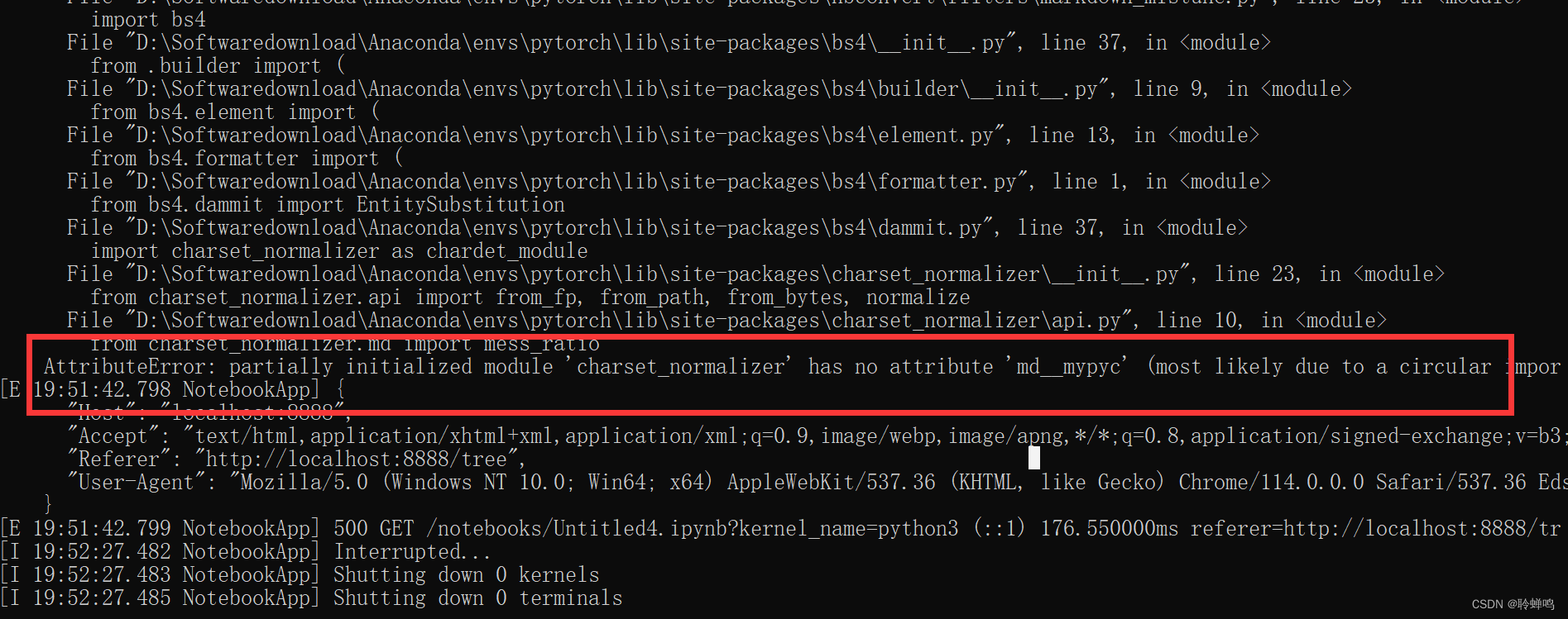 Jupyter:AttributeError: partially initialized module ‘charset_normalizer‘ has no attribute ‘md ...