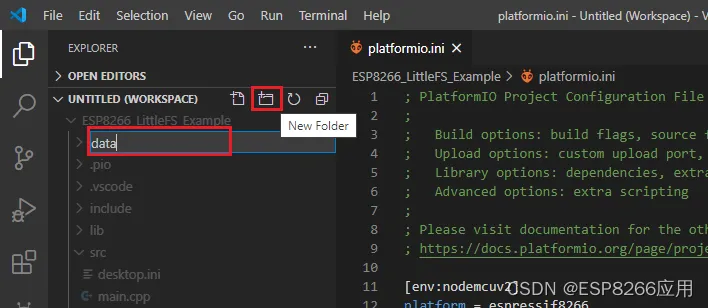 【VS Code + PlatformIO】将文件上传到ESP8266 NodeMCU的闪存文件系统 （LittleFS）_platformio littlefs-CSDN博客
