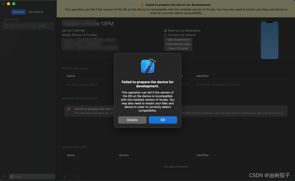 flutter Failed to prepare the device for development_failed to prepare the device for ...