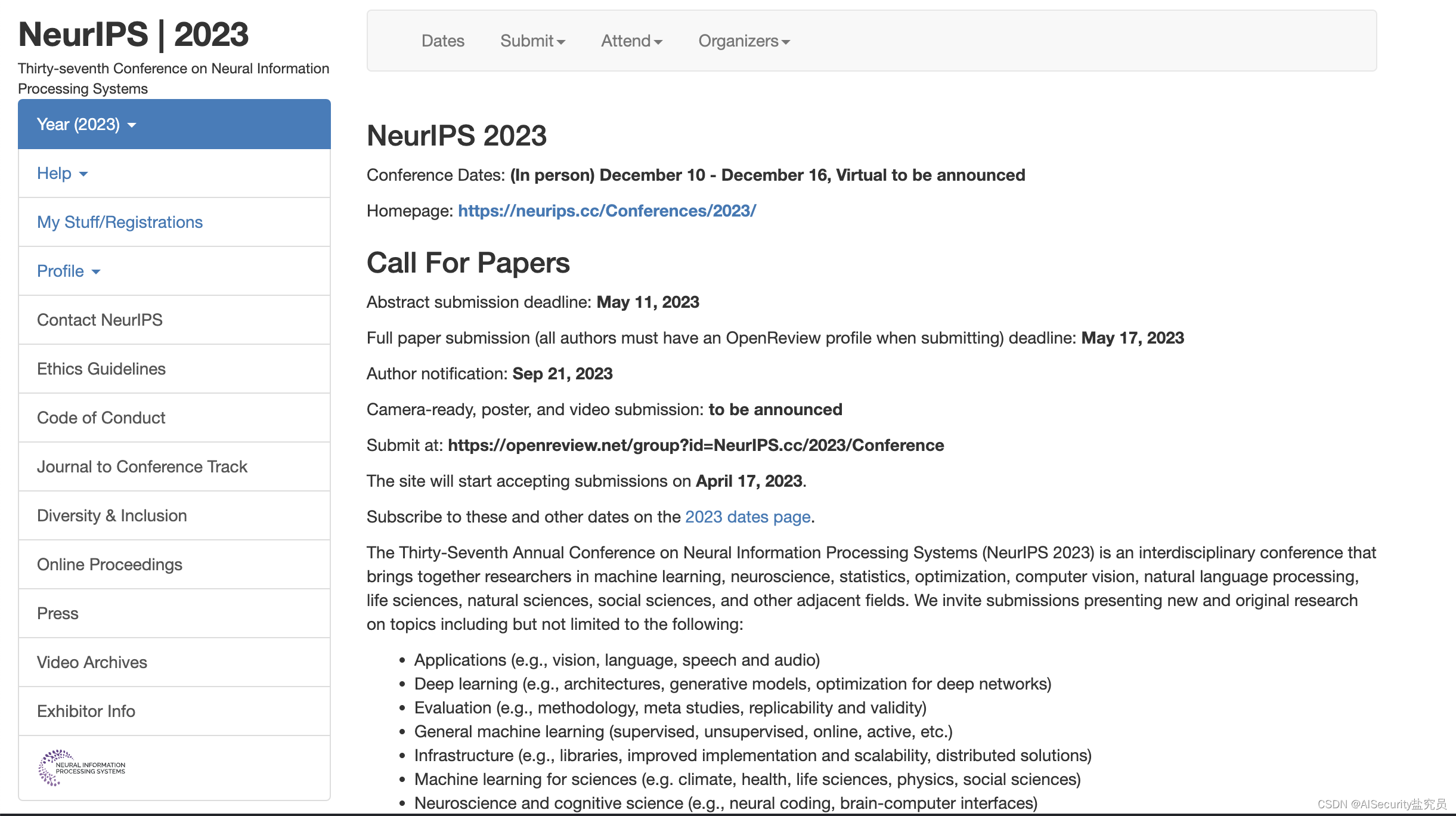 【Call for papers】NeurIPS-2023（CCF-A/人工智能/2023年5月17日截稿）_neurips 2023-CSDN博客