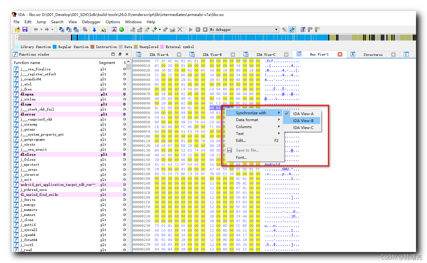 【Android 逆向】IDA 工具使用 ( 同步指定的 IDA View 视图 | Hex View 数据格式 | 过滤设置 )_ida ...