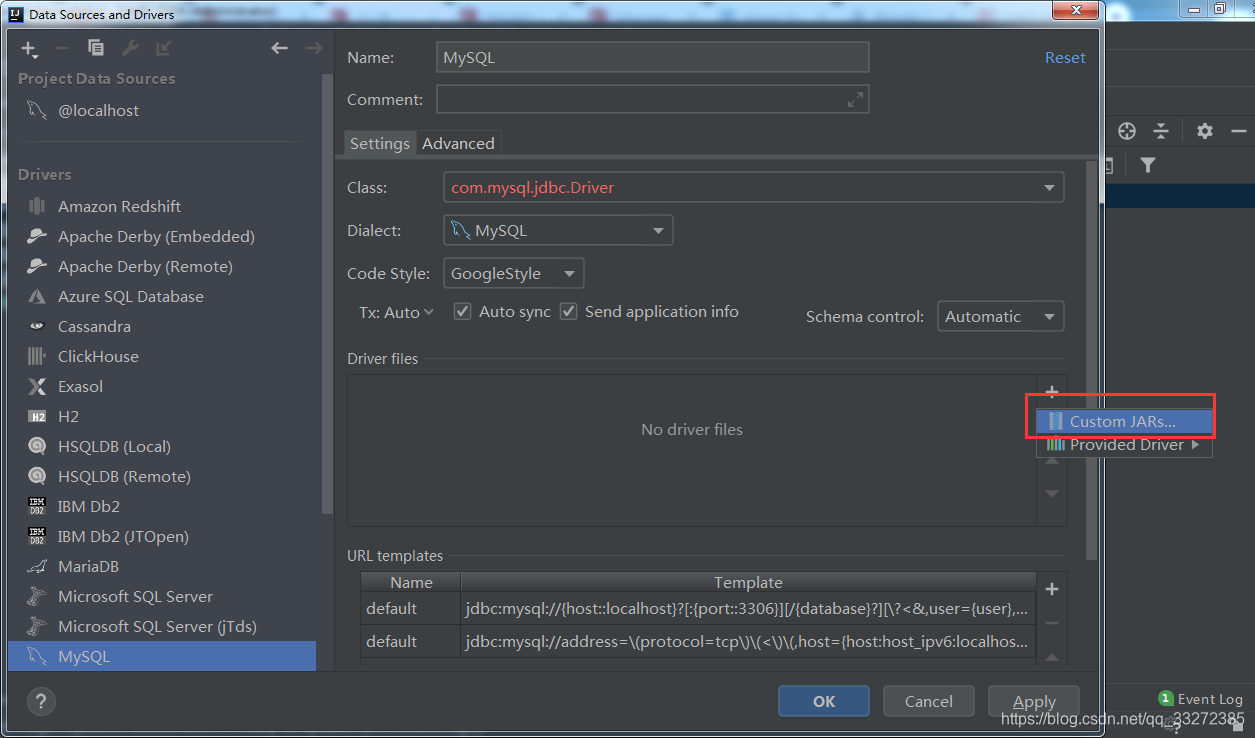idea中使用Data Source and Drivers时，使用本地Mysql的jar包连接数据库_data sources and drivers-CSDN博客